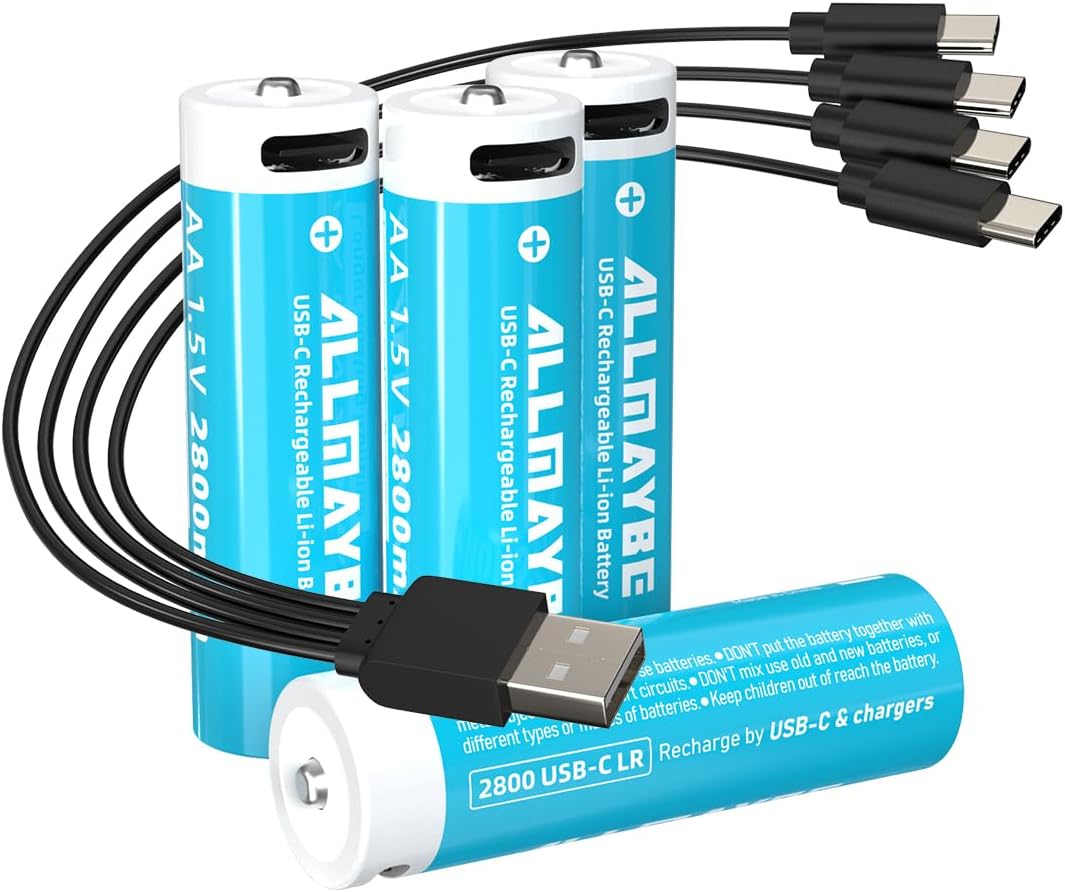 USB AA Lithium ion Rechargeable Battery, 1.5V 2600mWh Rechargeable AA ...