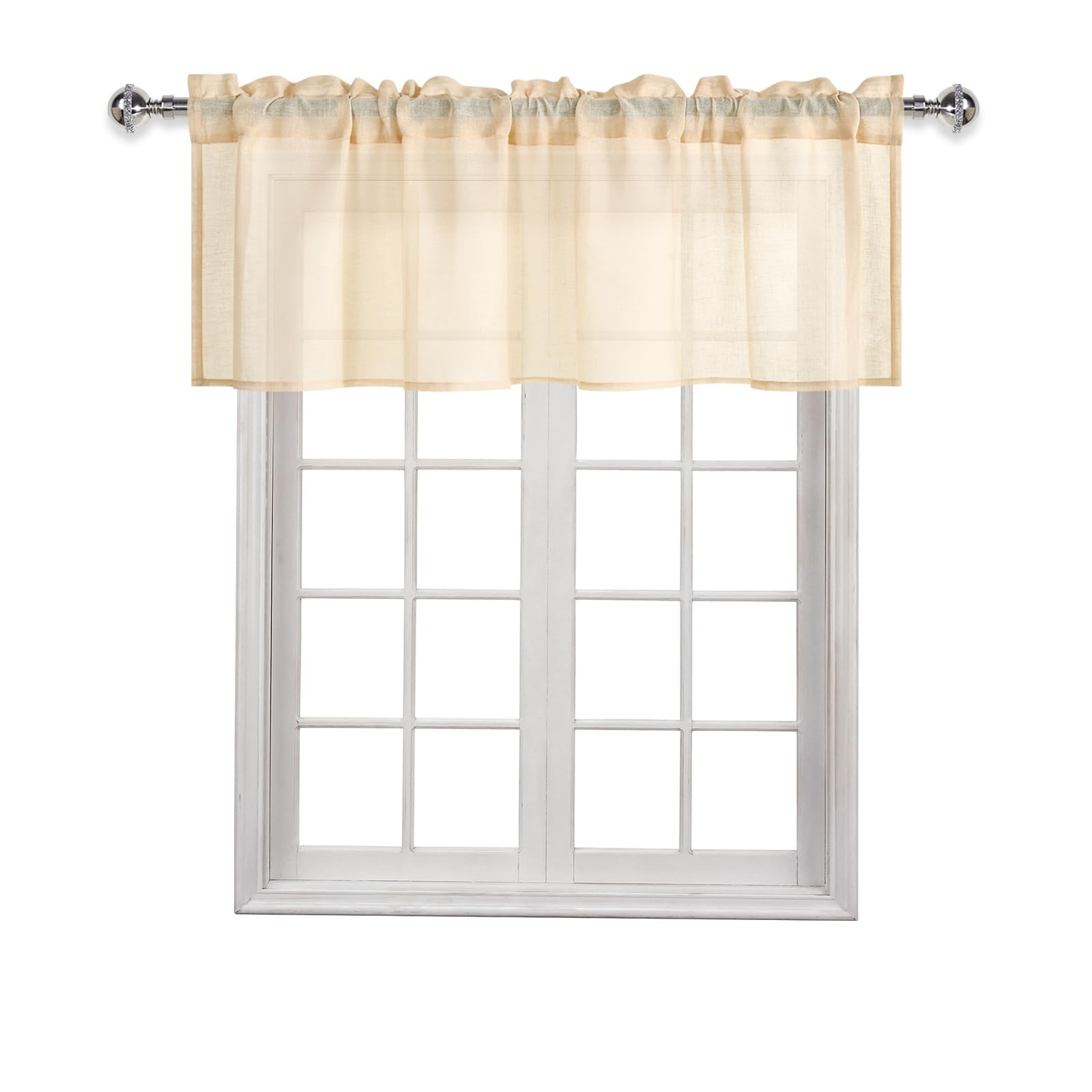 Amazon.com: Hiasan Beige Sheer Valance for Windows for Kitchen Rod ...