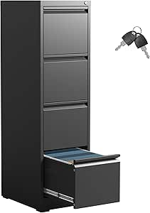Amazon.com: IKIMI 4 Drawer File Cabinet,Metal Filing Cabinets with Lock,Black Vertical File ...