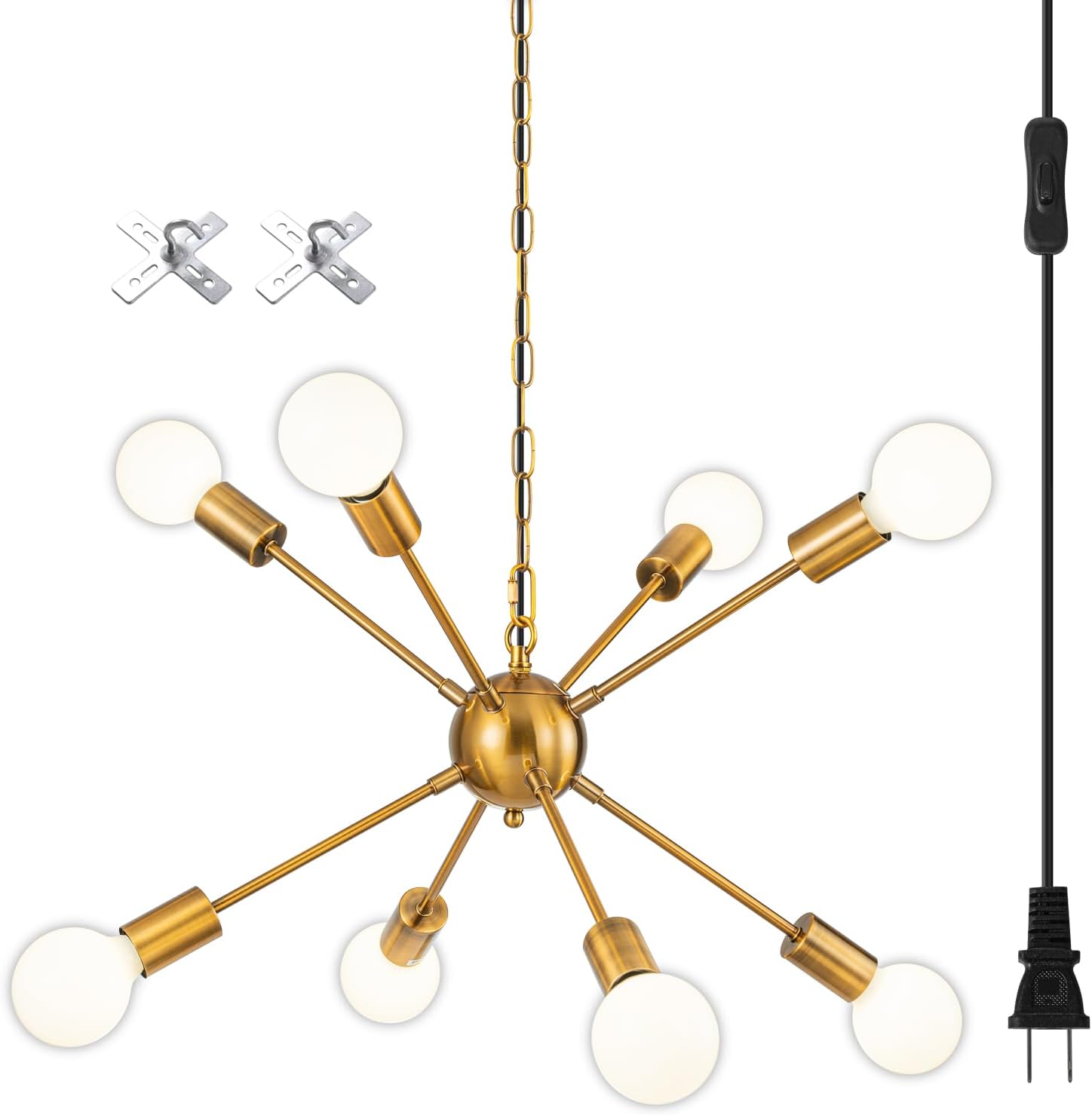 SineRise Plug-in Sputnik Chandeliers Gold, 8 Lights Modern Sputnik ...
