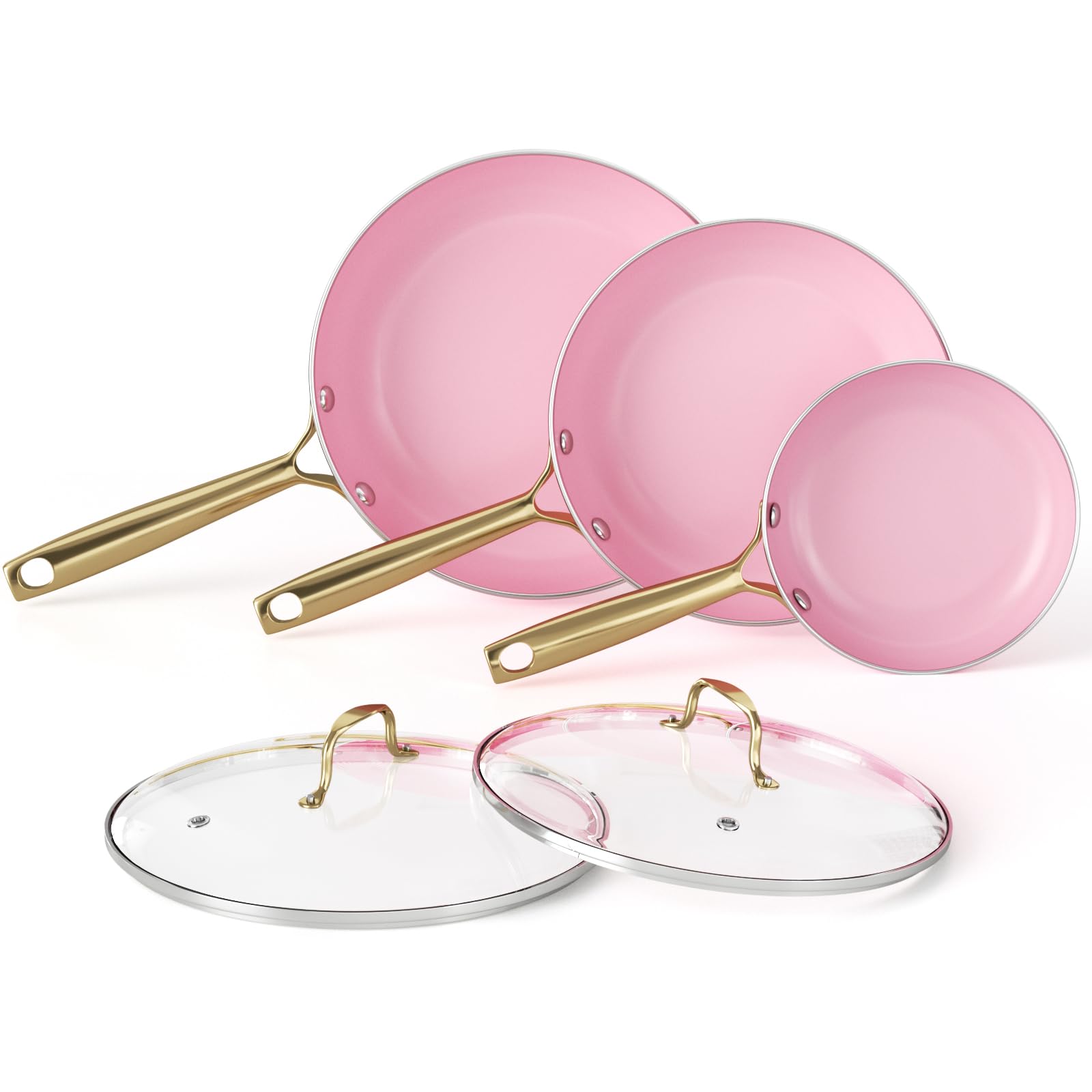 Amazon.com: Frying Pan Set with Lids-Pink Nonstick Frying Pan Sets,8 ...