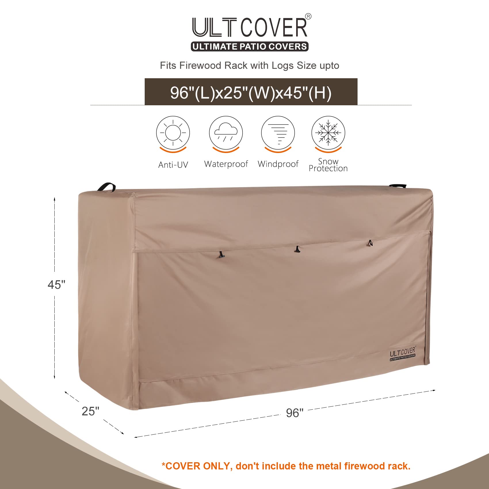 ULTCOVER Waterproof Firewood Racks Cover 8 Feet Heavy Duty Outdoor Logs ...