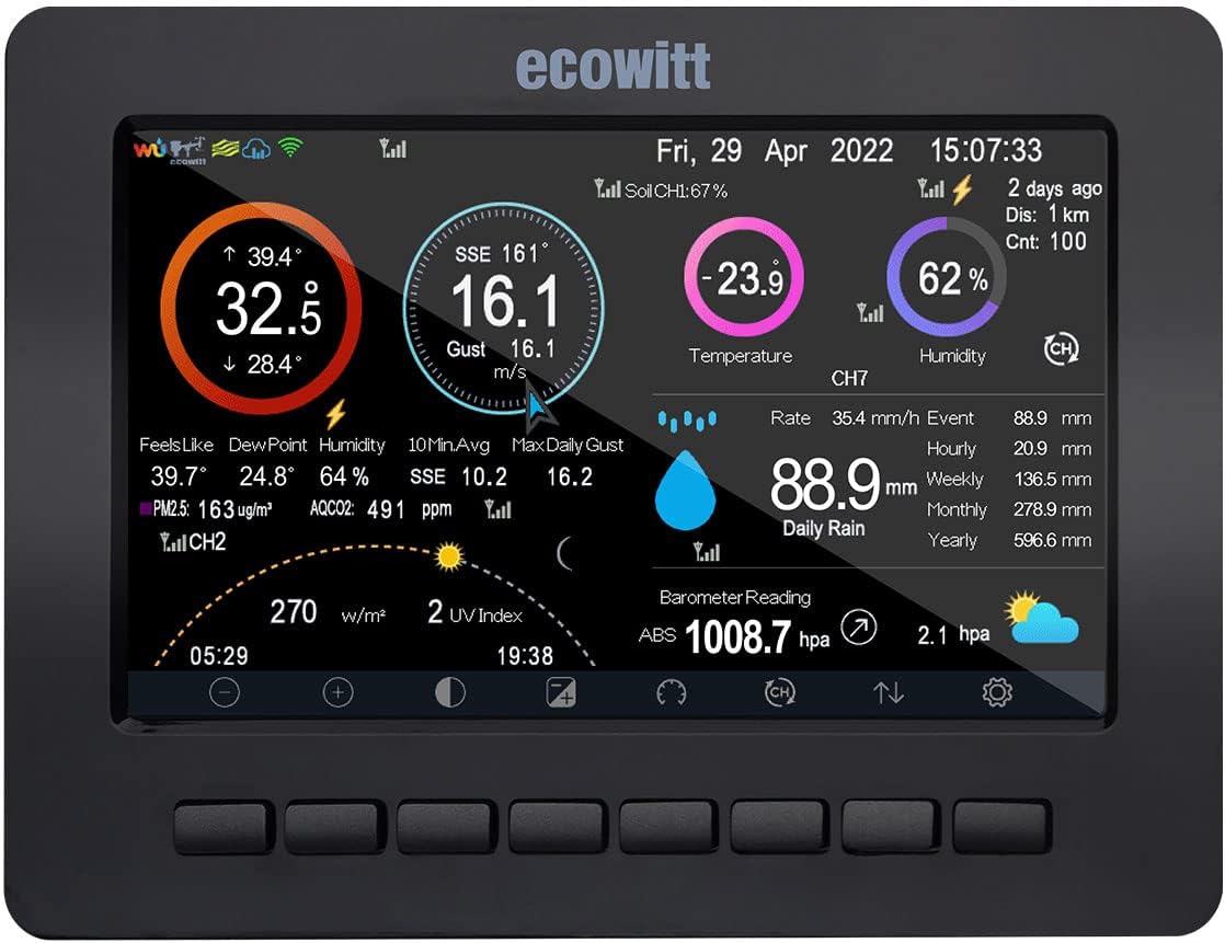 ECOWITT WS3900 Wi-Fi Weather Station Display Console, with 7.5 Inch ...