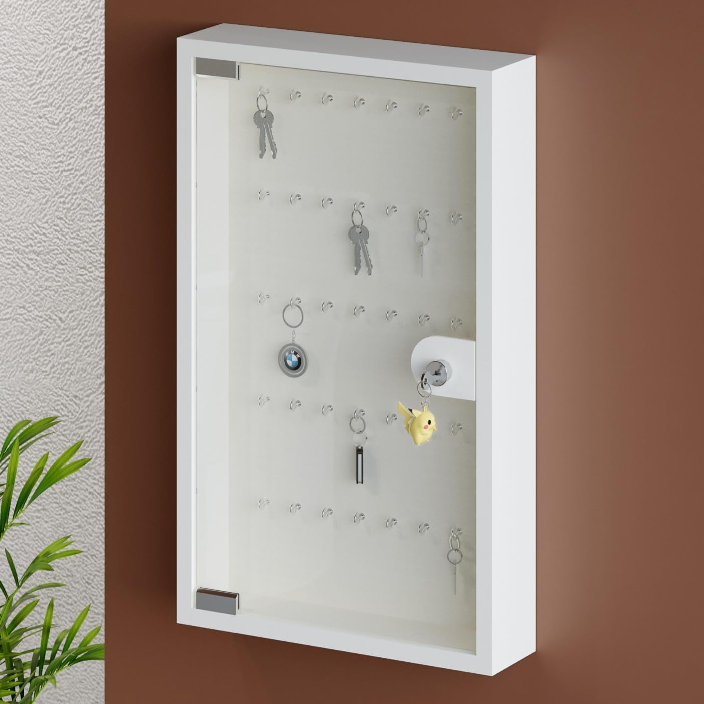 BLUEWUD Torene Wall Mounted Glass Key Cabinet Box, Key Holder with ...