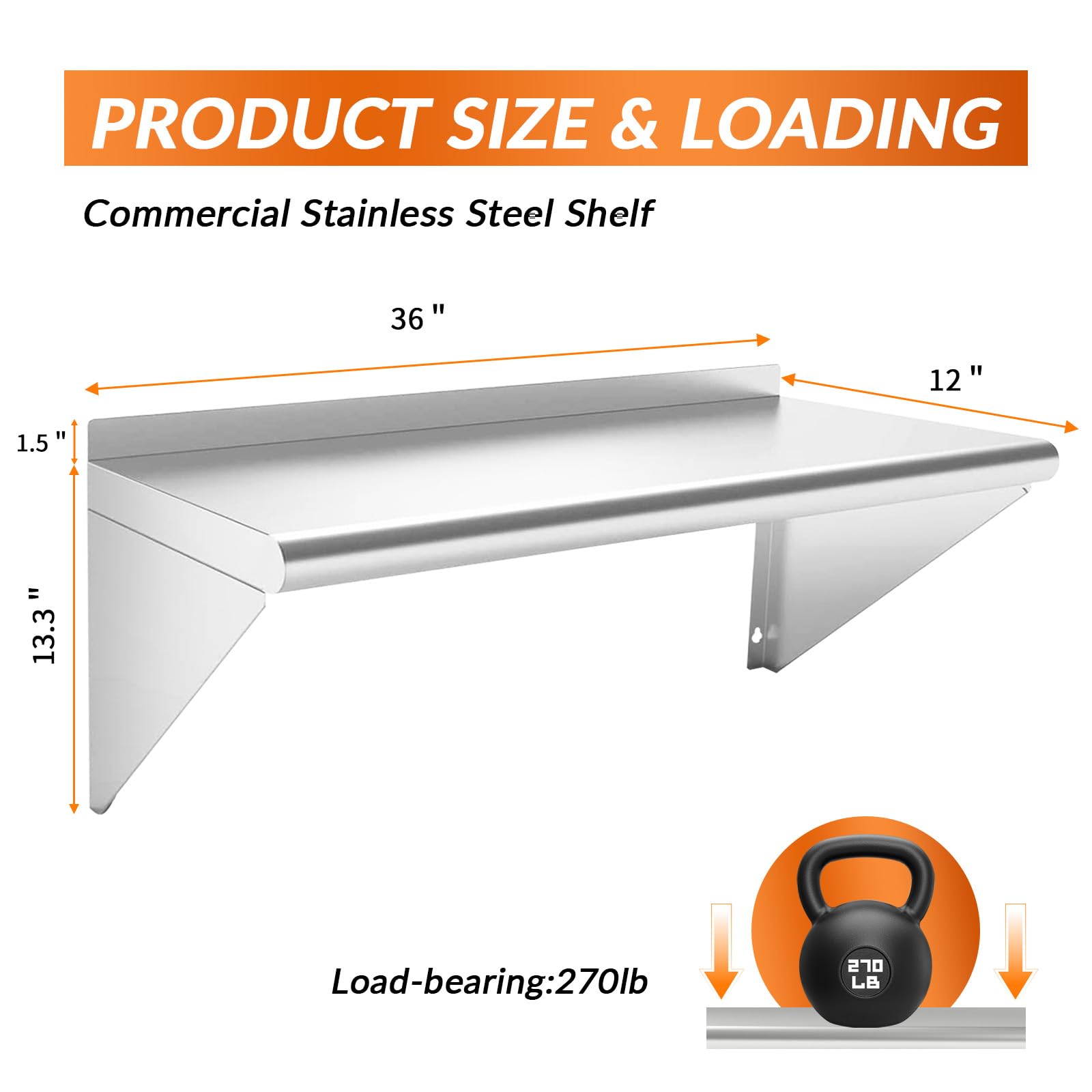 Snapklik.com : Commercial Stainless Steel Shelf 12 X 36”, Wall Mounted ...