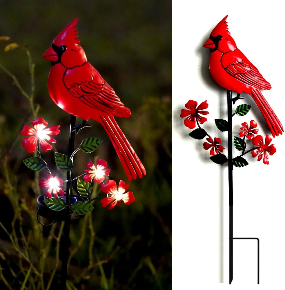 Amazon.com: Cardinal Decor Garden Stake,Solar Metal Red Cardinal ...