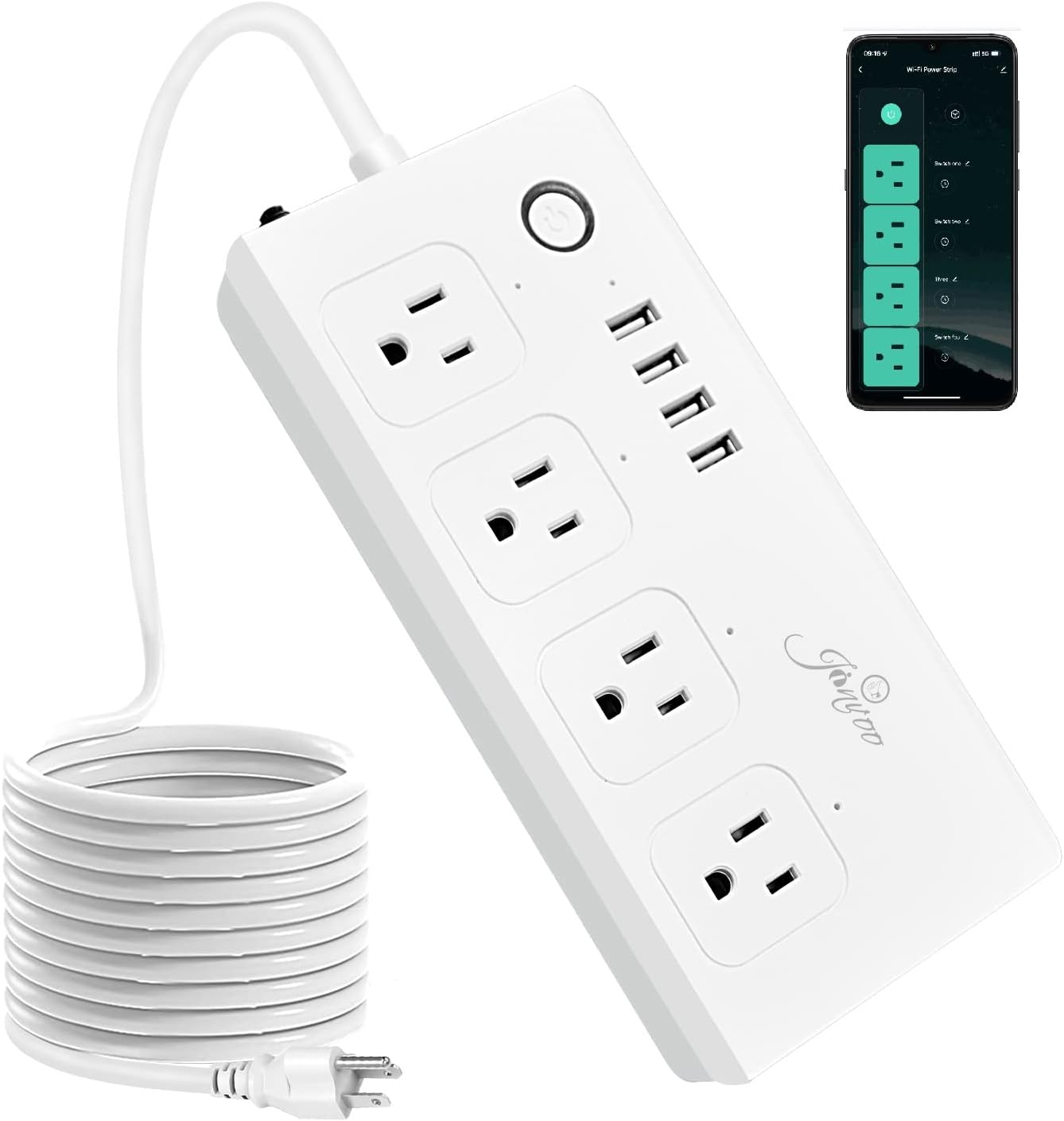 Jinvoo WiFi Smart Power bar 10A with Surge Protector 4 AC outlets ...