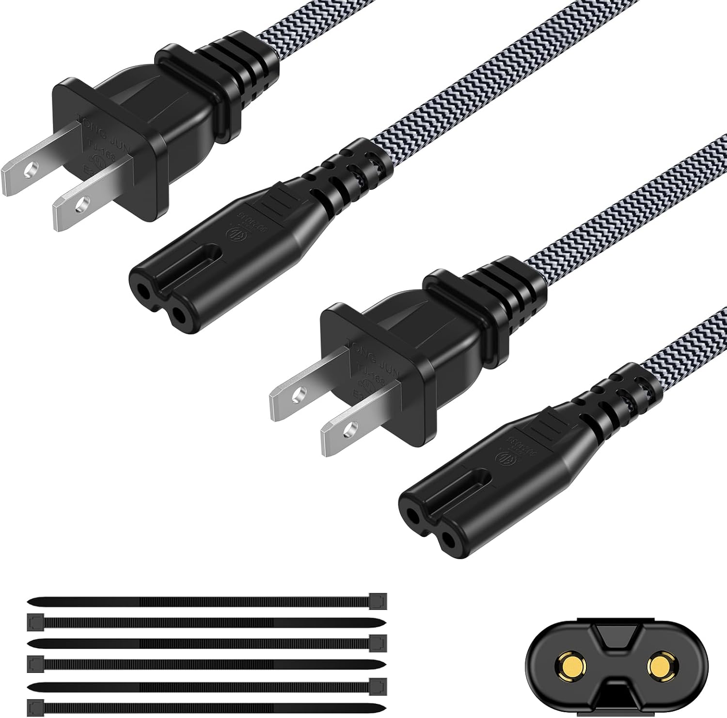 Amazon.com: AC Power Cord 15FT (2 Pack), 2 Prong TV Power Cord, Nylon ...