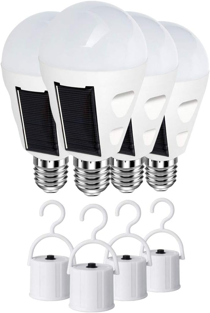 Shinelan 4 Pack LED Solar Emergency Light Bulbs for Home Power Failure, E26/E27 7W Rechargeable ...