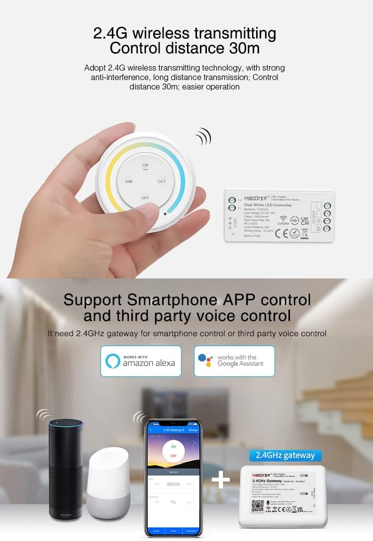 LIGHTEU®, Milight Miboxer 2.4GHz Color Temperature Dual White LED Strip ...