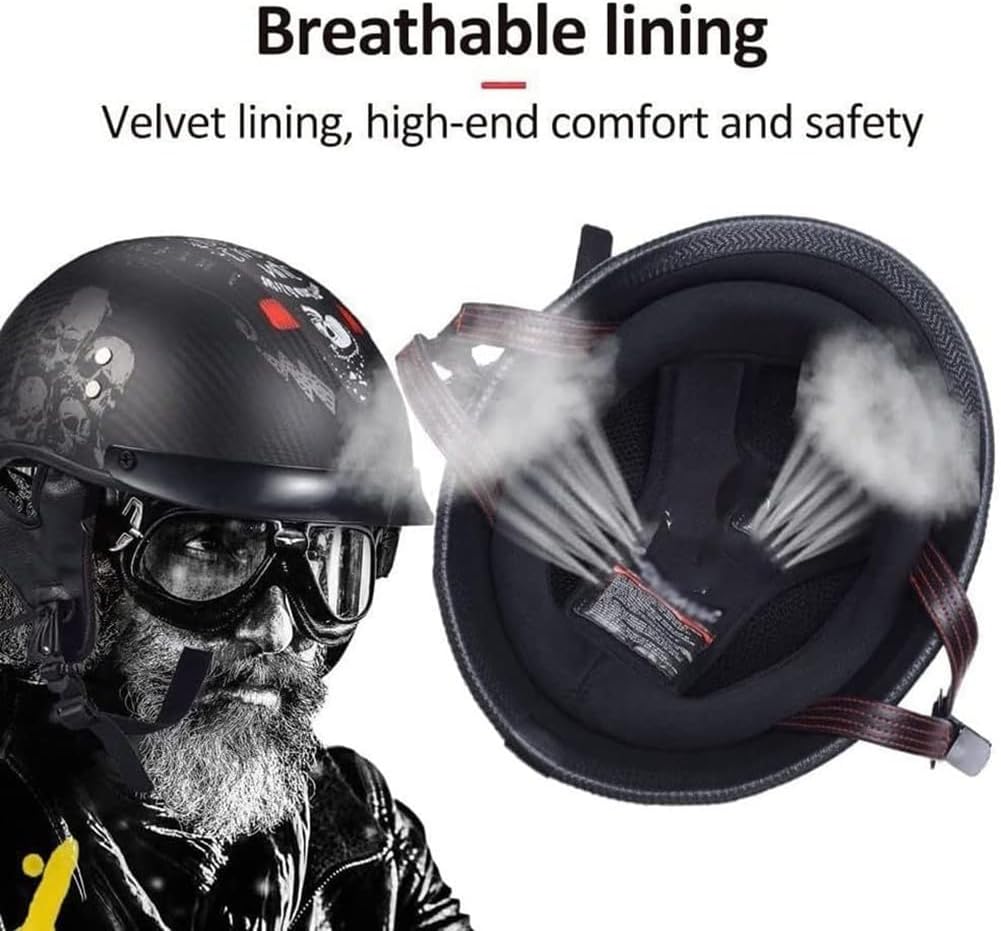 Motorcycle German Leather Half Face Helmet, DOT Approved Baseball Cap ...