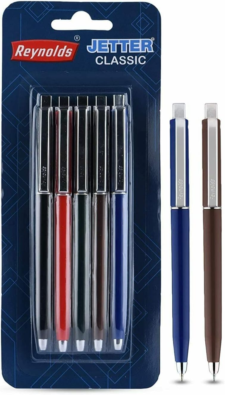 Reynolds Jetter Classic Blue Ink Ball Pen Set of 5 Blister Pack of 5 ...