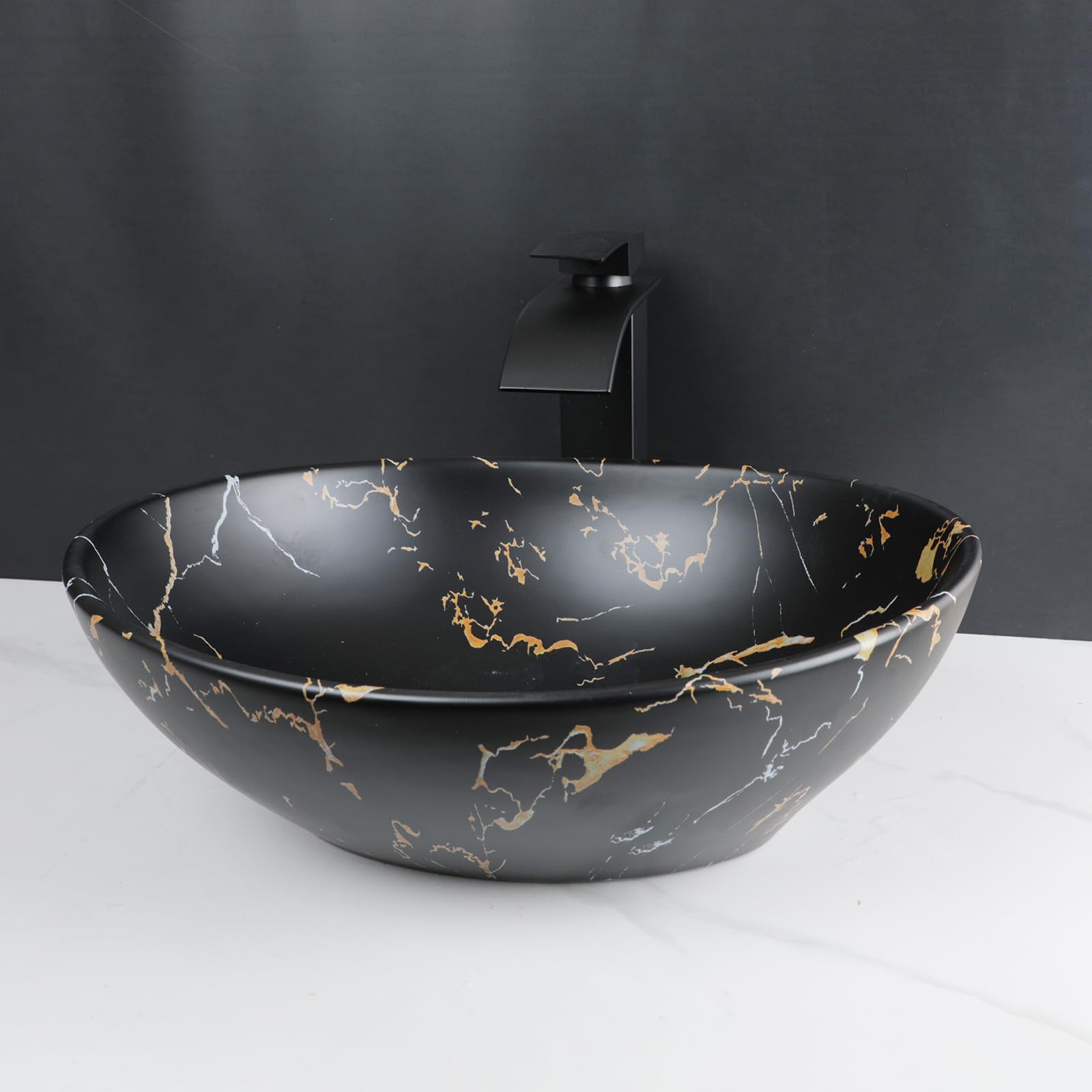 Focitland Gold Vessel Sink,Artistic Oval Ceramic Vessel Sink with ...