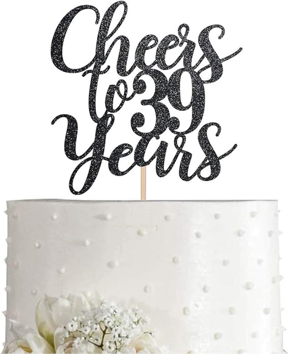 Amazon.com: 39 Black Glitter Happy 39th Birthday Cake Topper, Cheers to ...
