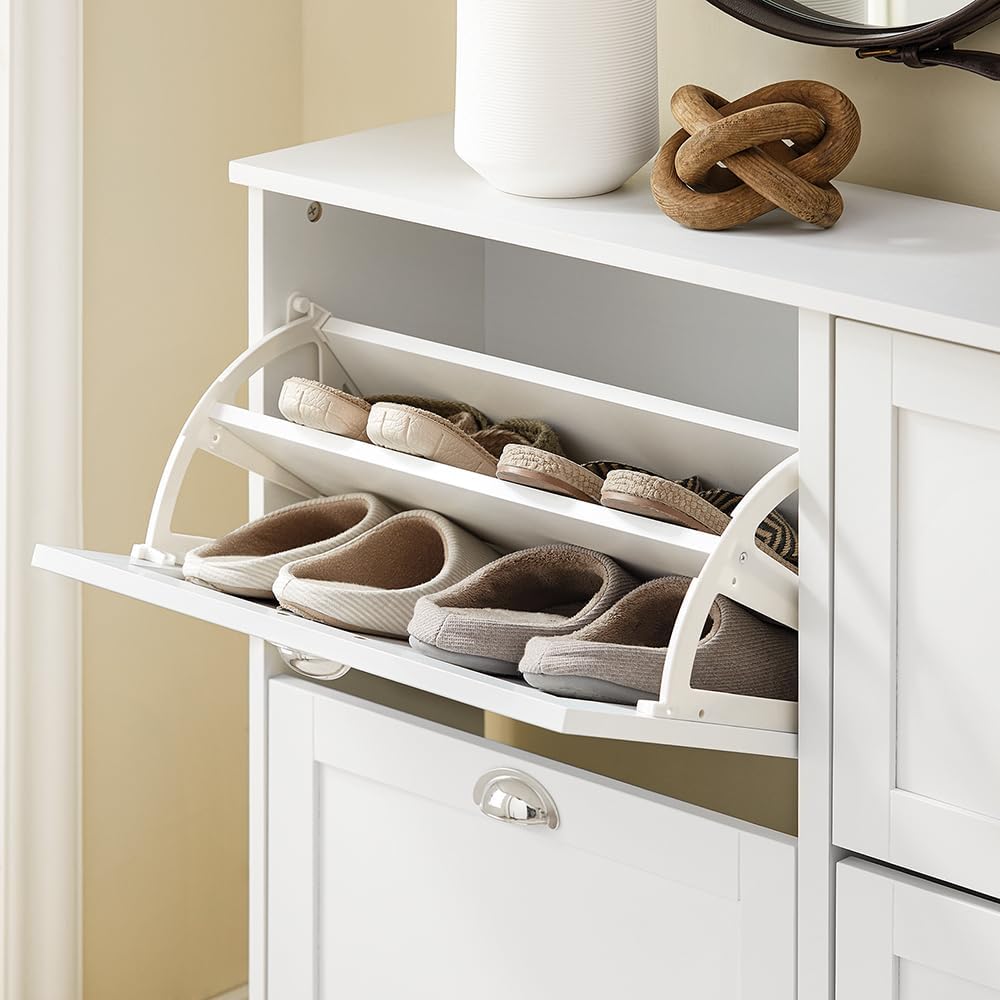 Haotian White Shoe Cabinet with 4 Flip Drawers, Large Freestanding Shoe ...