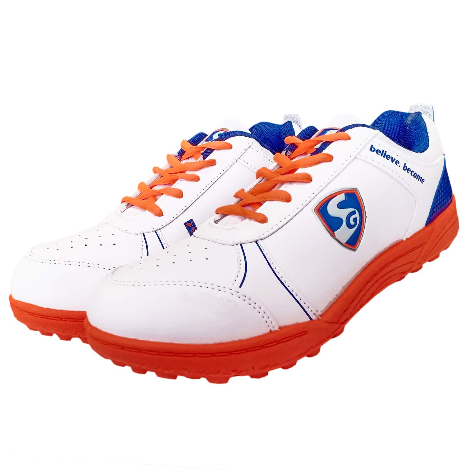 Buy SG Men's Bounce 2 Cricket PVC Studs Shoes (White/Royal Blue/Orange ...