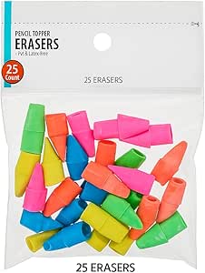 Amazon.com: Pencil Cap Erasers, 25 Count – Assorted Colors, Smudge-Free ...