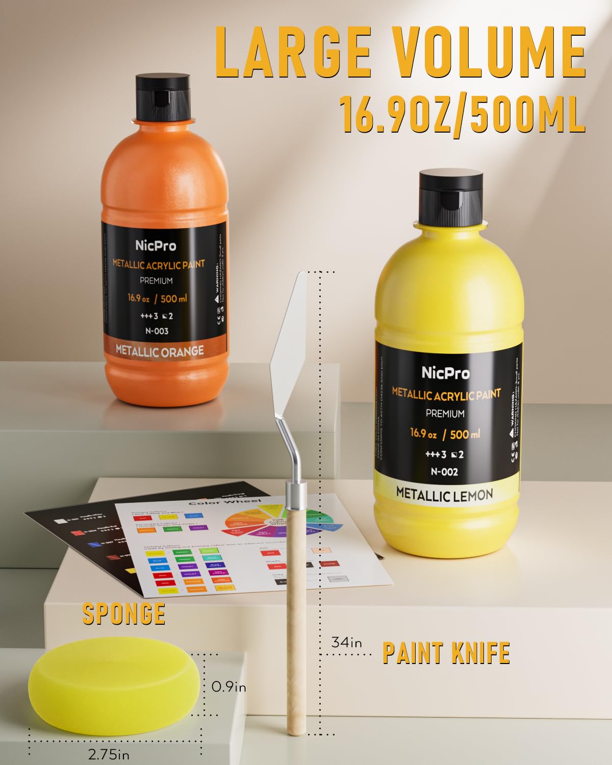 Snapklik.com : Nicpro Metallic Acrylic Paint Set (16.9 Oz, 500 Ml), 14 ...