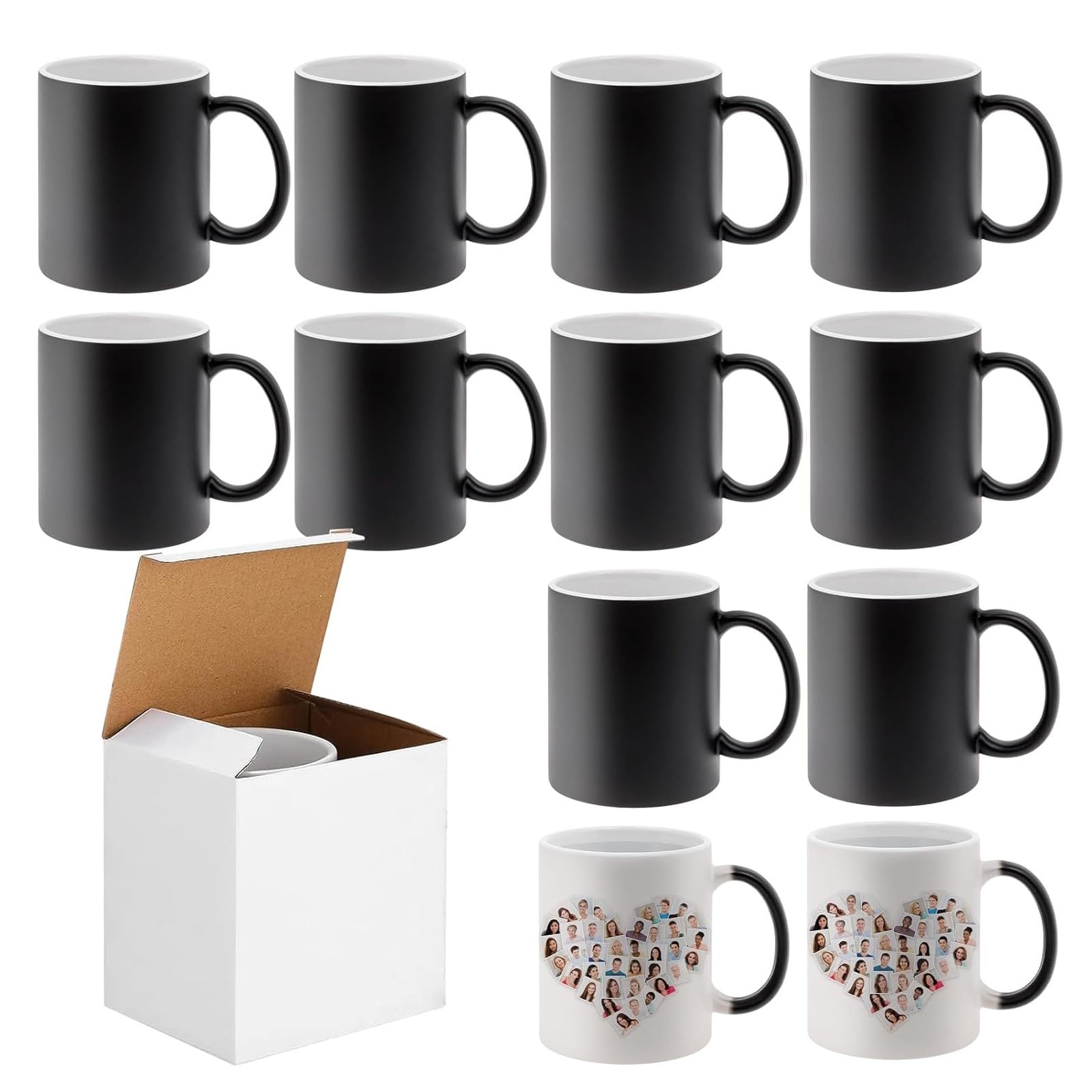 12 Pack Color Changing Coffee Mugs, 11 Oz Sublimation Mug Black Magic ...