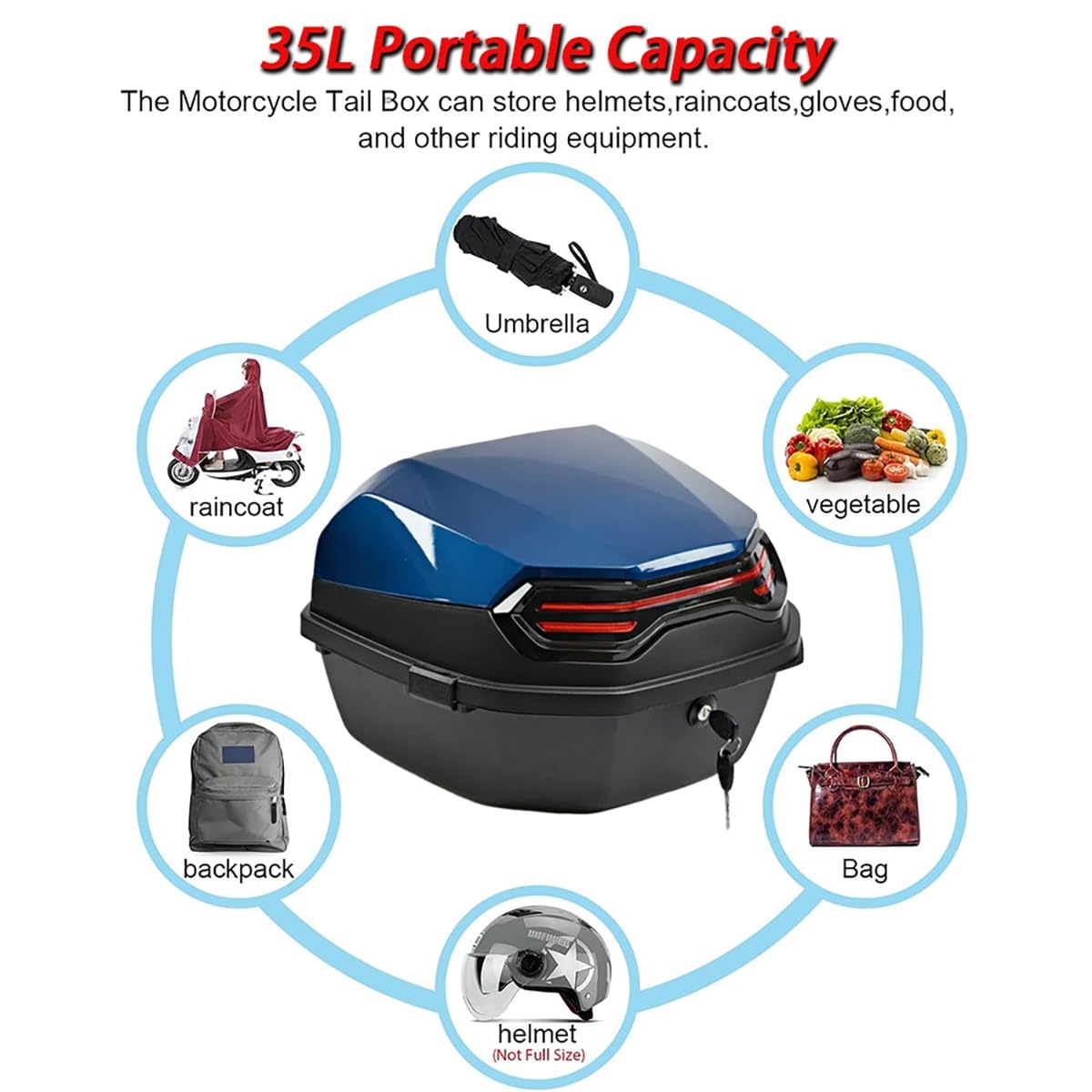 Motorcycle Top Case 35L - Lockable Waterproof Trunk With Backrest ...