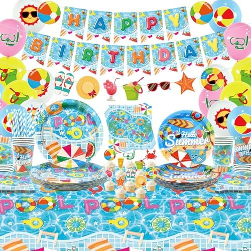 Obussgar Pool Birthday Party Decorations - Beach Pool Party Supplies ...