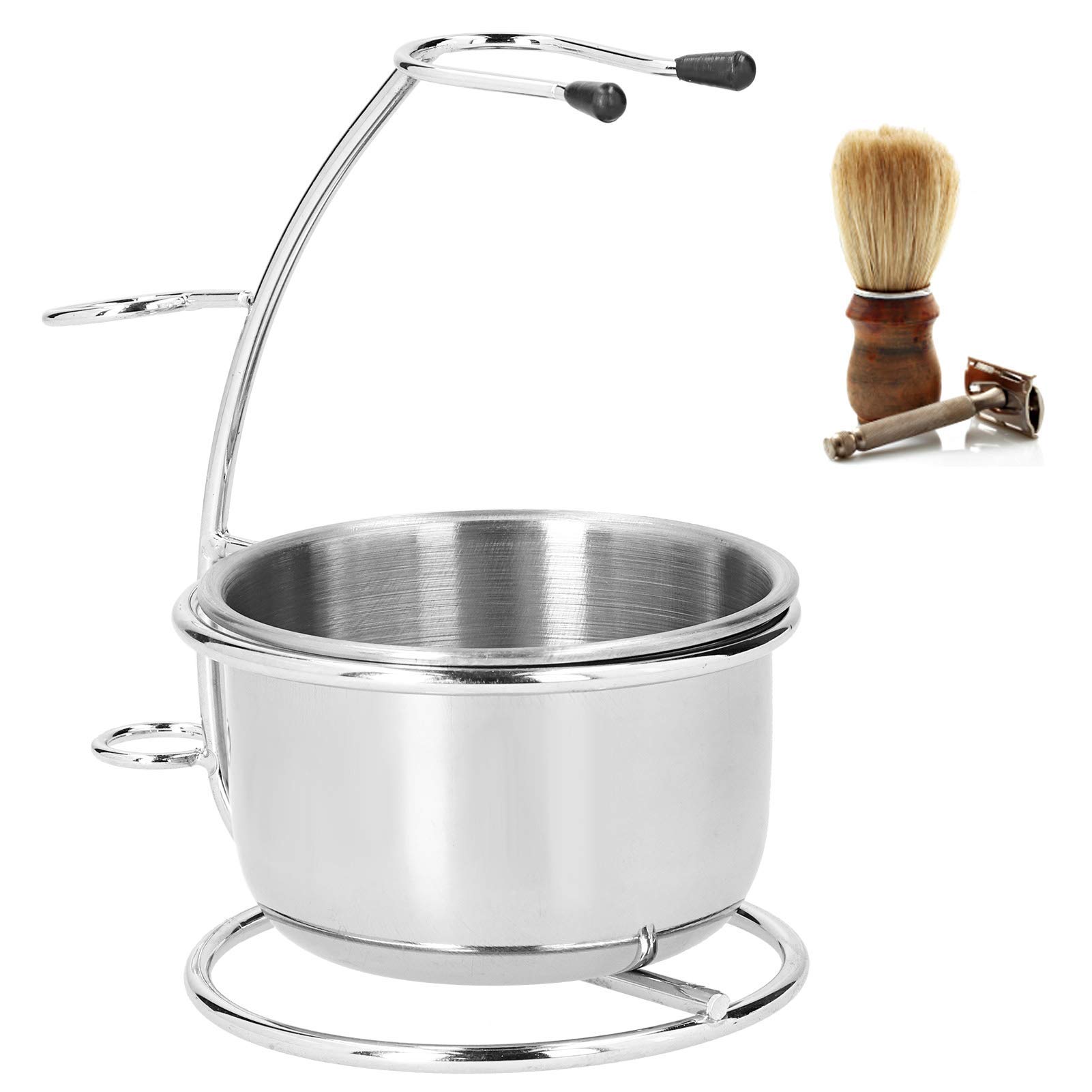 Agatige Shaving Stand Bowl Set, Stainless Steel Razors Soap Stand Bowl ...