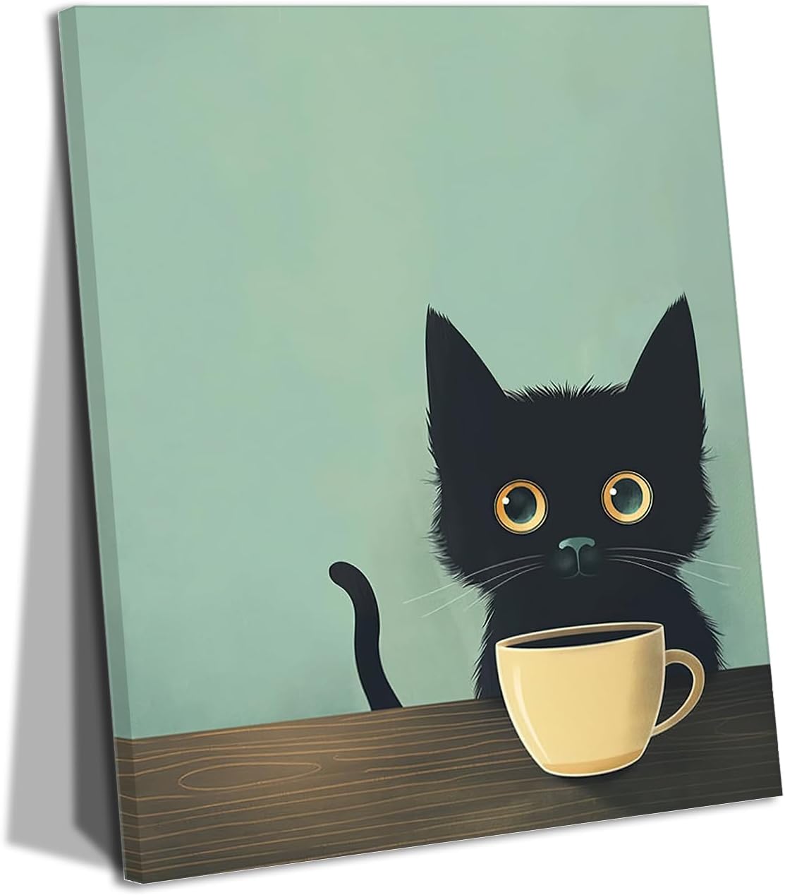 Amazon.com: Yaneiro Framed Fun Black Cat Wall Art Abstract Drinking ...