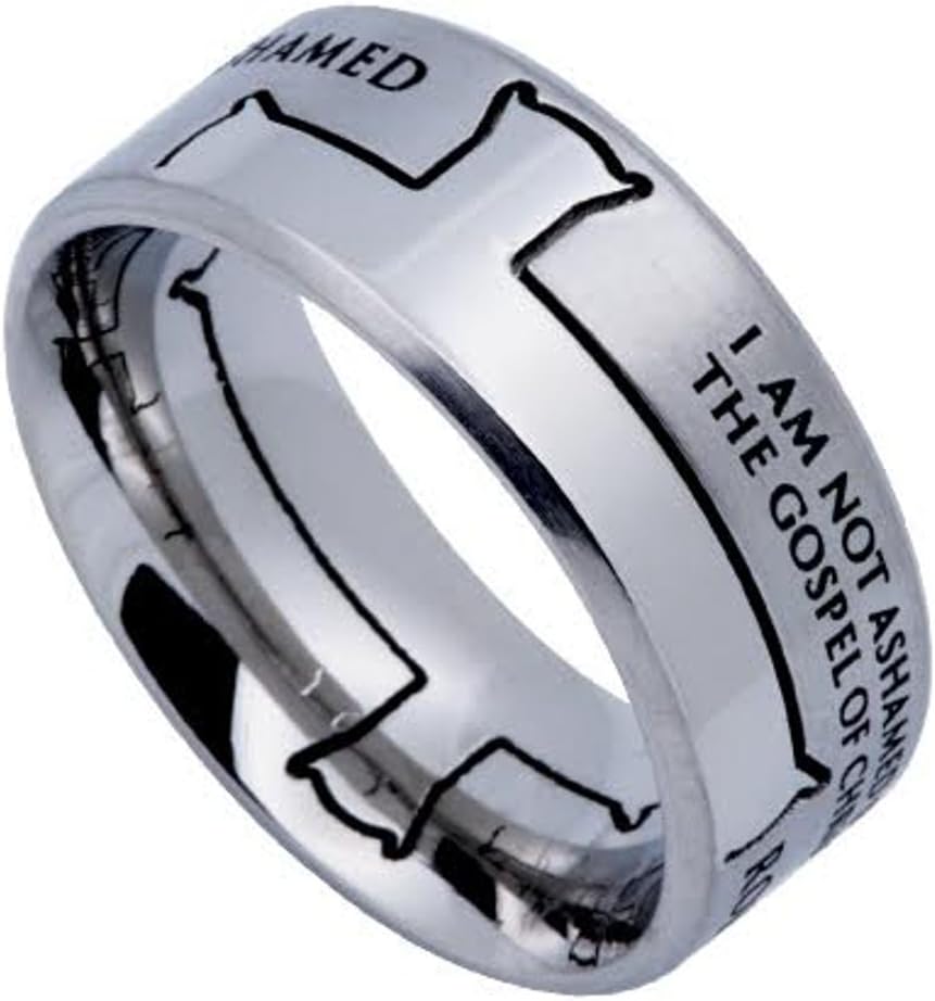 North Arrow Shop NOT Ashamed Bible Verse Ring, Romans 1:16, Stainless ...