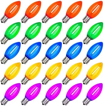 25 Pack C9 Replacement Christmas Light Bulbs, 0.6 Watt C9 Multicolor ...