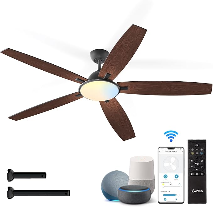 Amico Ceiling Fans with Lights, 52 inch Smart Ceiling Fan with Remote ...