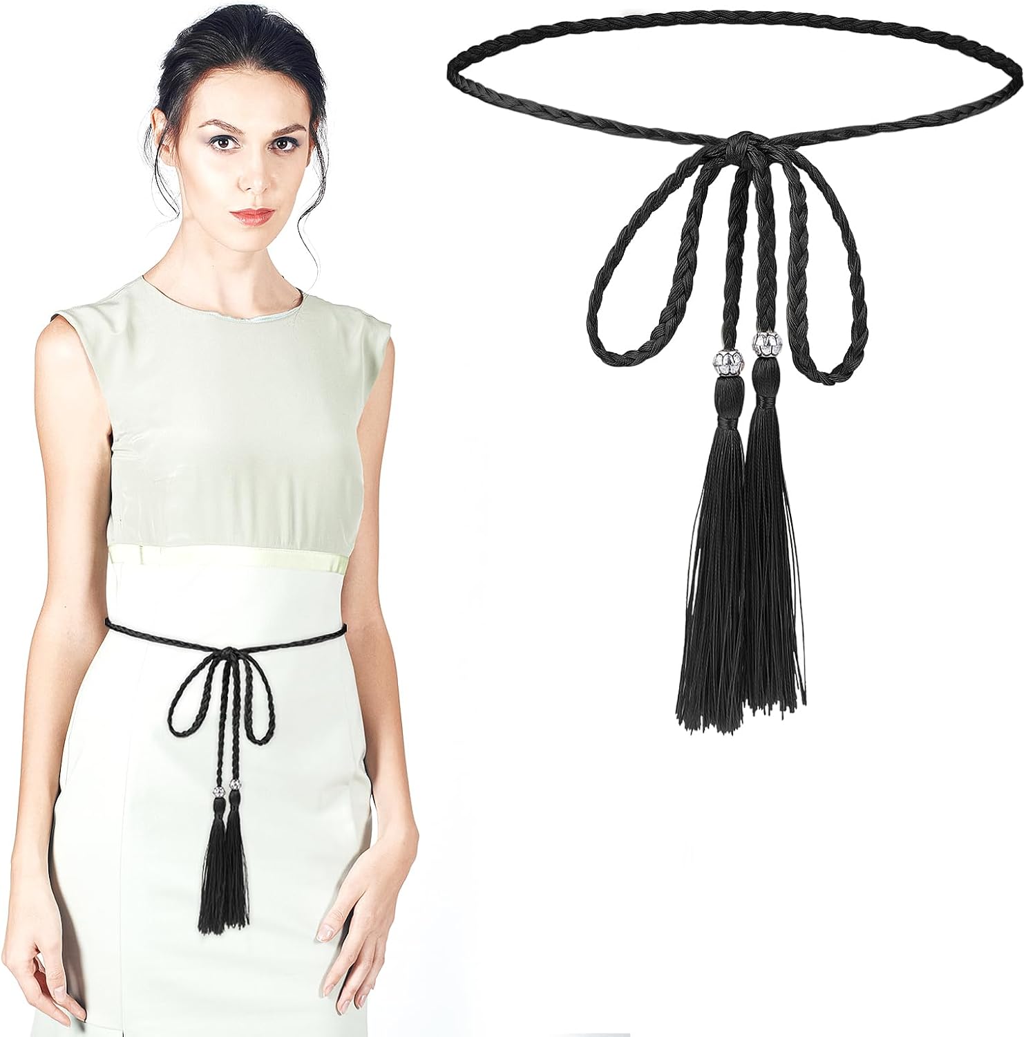 Giantree Tassel Braided Waist Belt for Women, Skinny Tassel Braided ...