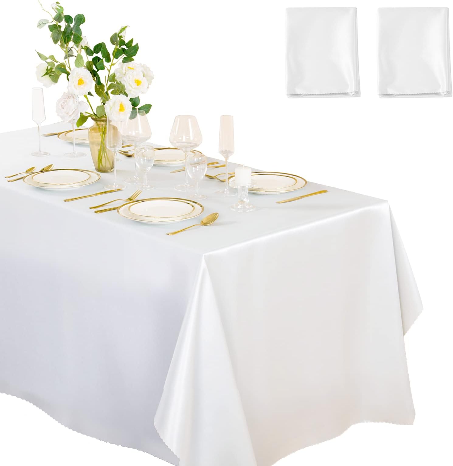 Amazon.com: Homiest 1 Pack 60 x 84 Inches Satin Tablecloth White Table ...