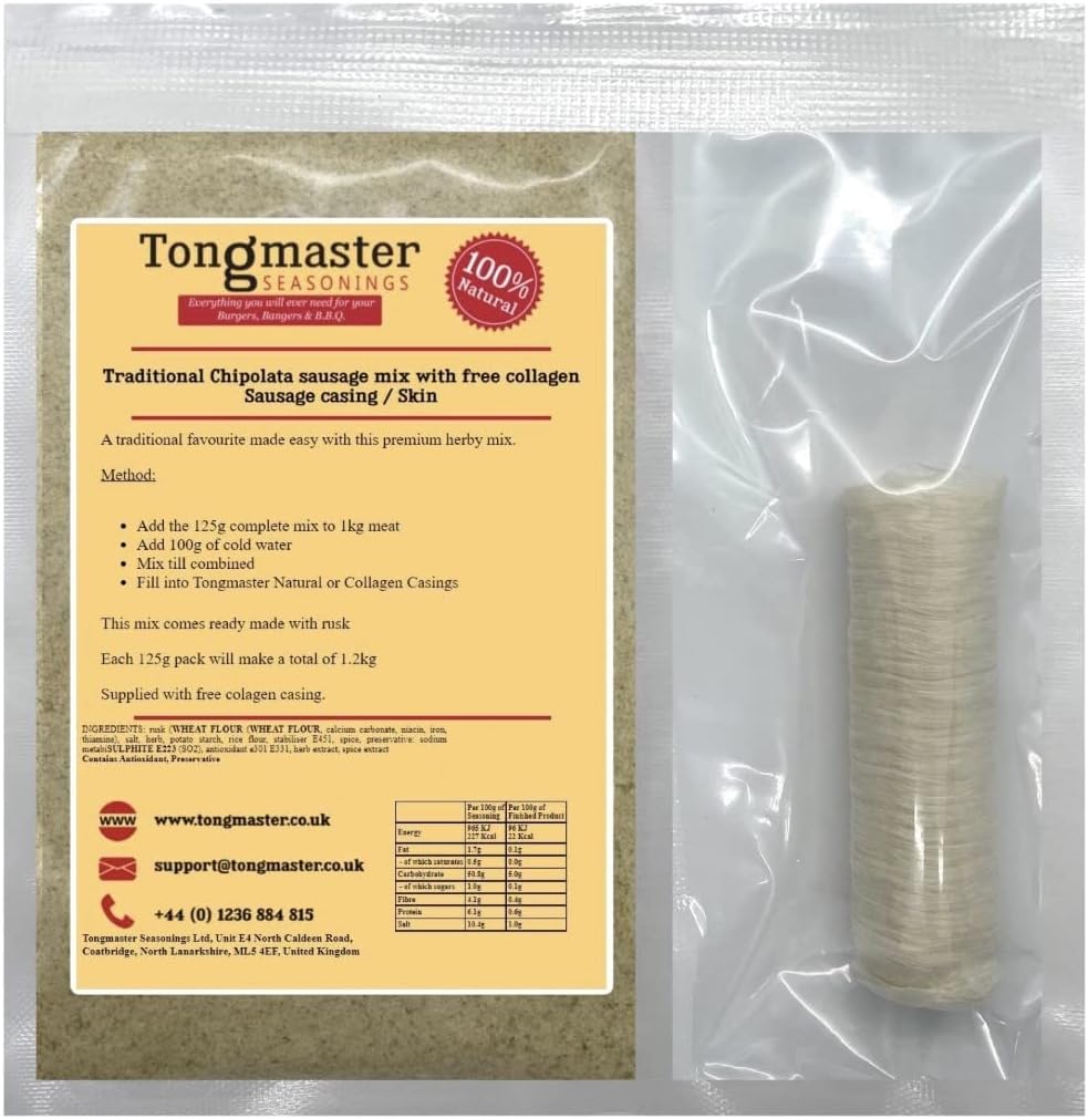 Traditional Chipolata sausage mix with free collagen Sausage casing ...