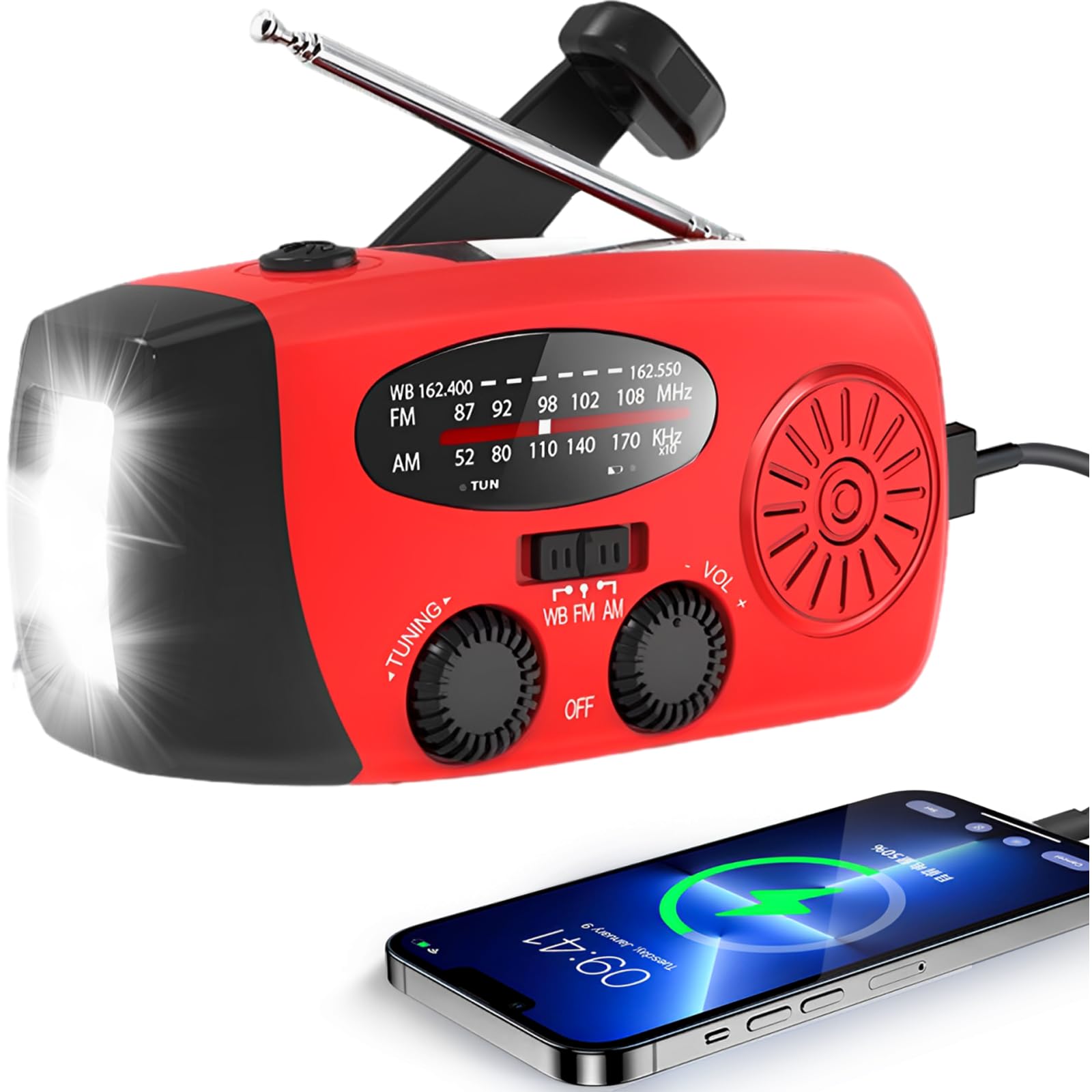 Amazon.com: Solar Hand Crank Emergency Weather Radio,NOAA/AM/FM ...