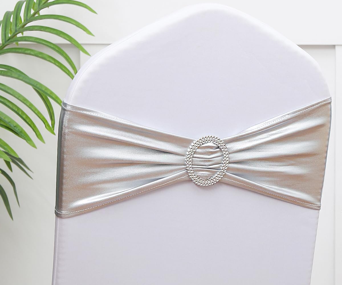 Amazon.com: Eternal Beauty Set of 50 Silver Chair Sashes Tinsel Chair ...