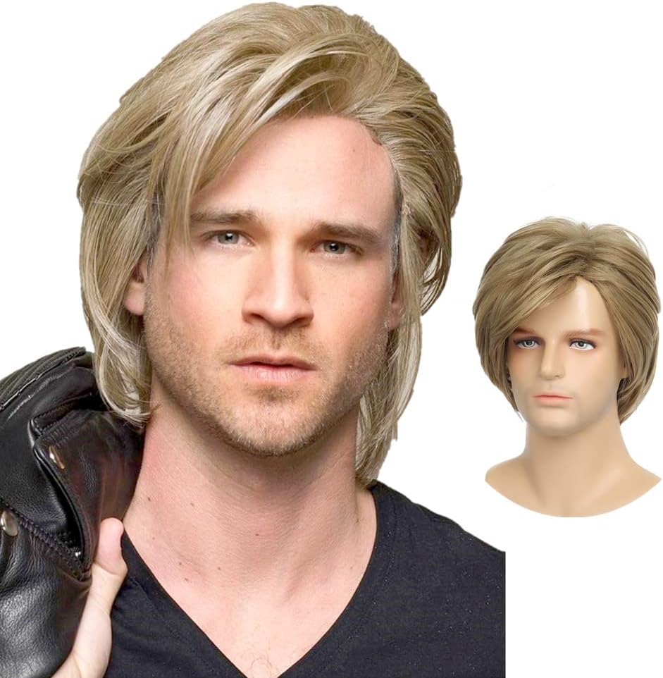 Amazon.com : Kaneles Mens Blonde Short Wig Natural Synthetic Fluffy ...