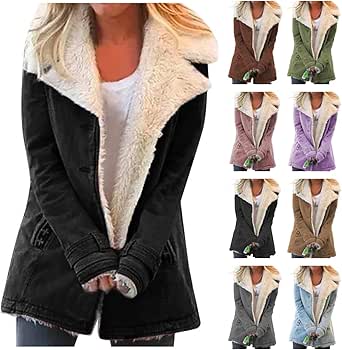 Canbebig Sherpa Jean Jacket Women Plus Size Winter Warm Fleece Lined Denim Coats Lapel Thicker ...