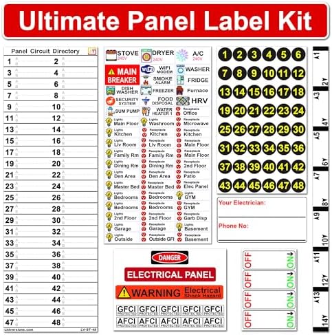 Littversions Ultimate 48 Circuits Bidirectional Breaker Directory Label ...