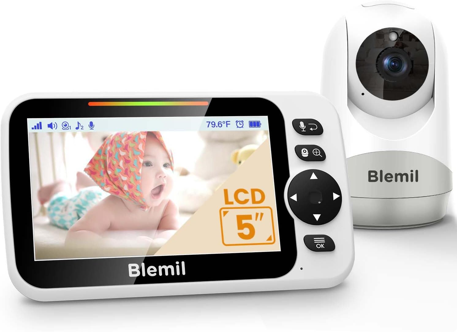 Amazon.com: Blemil Baby Monitor with 30-Hour Battery, 5" Large Split ...