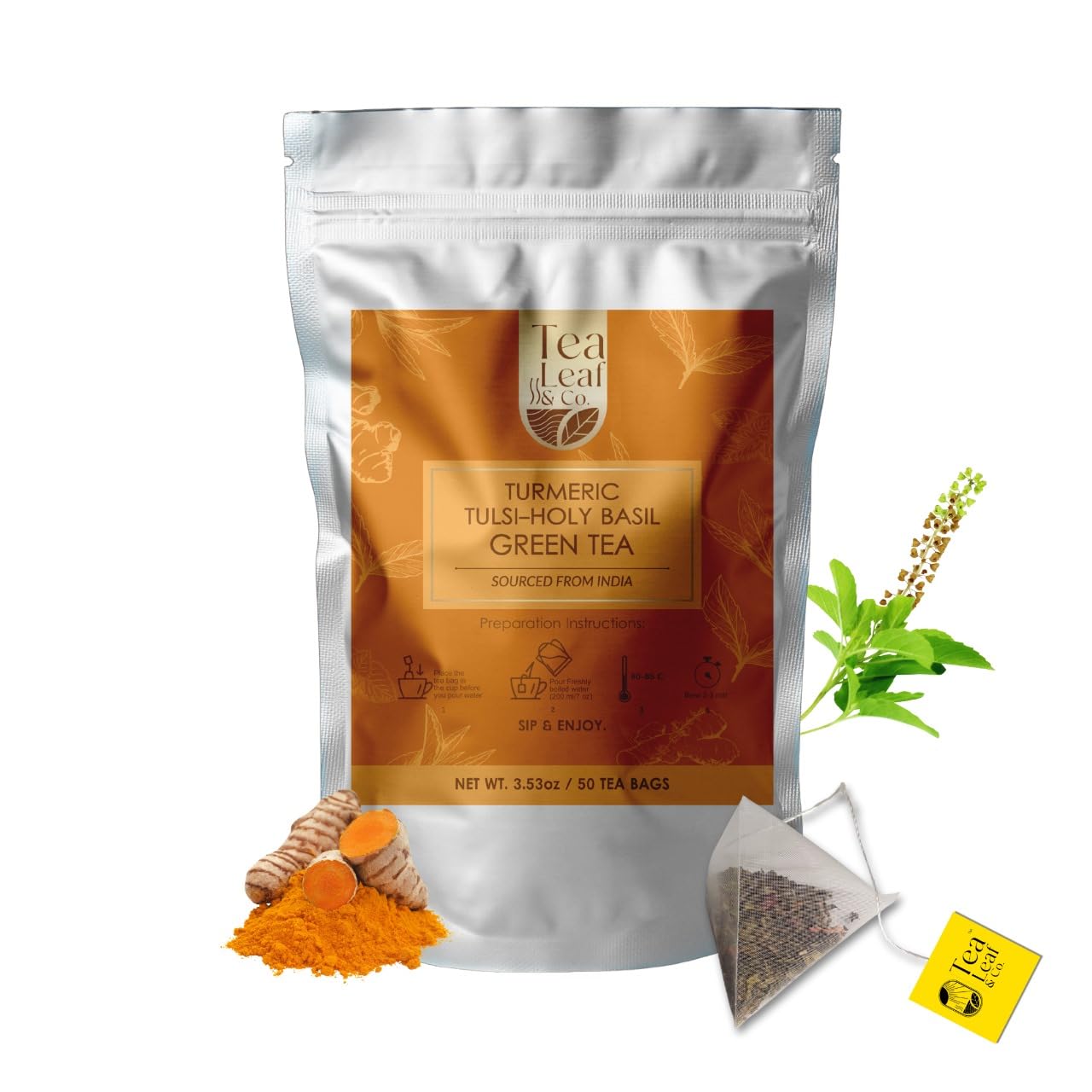 Amazon.com : Turmeric Tulsi Tea Bags (50 Count), Green Tea with ...