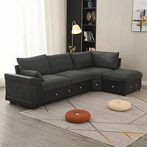 Panana Corner Sofa L shaped Couch Sectional Settee Huge Armrest- 3 Seater + 2 Seater- Built-in ...