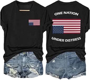 Amazon.com: V-Neck Retro One Nation Under Distress Print T-Shirt Upside ...