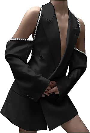 bawilom Women's Pearl Blazers Evening Party Dressy Trendy Elegant Open ...