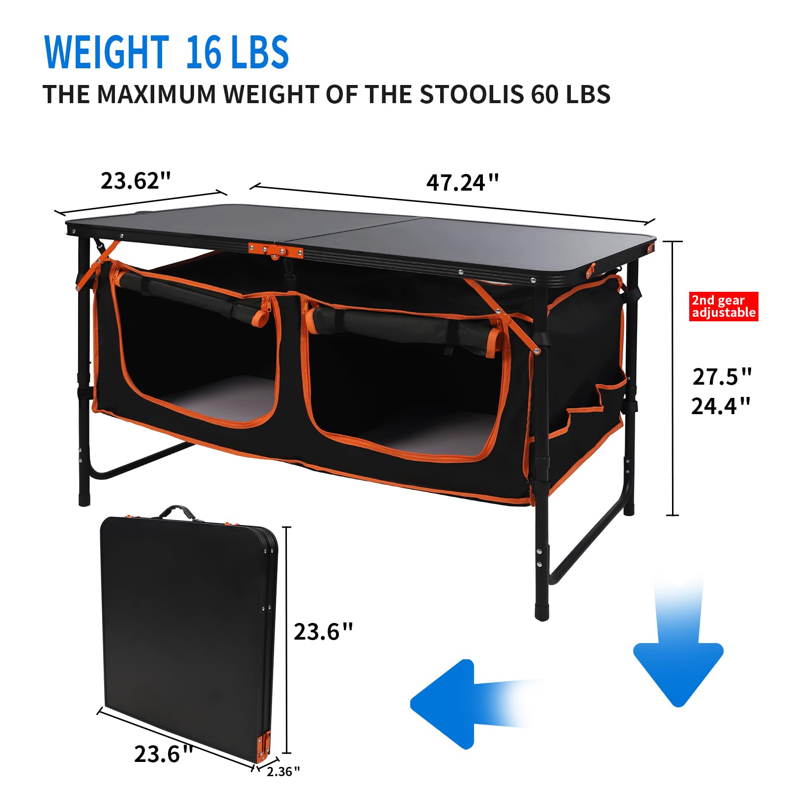 Snapklik.com : Folding Camping Table, Outdoor Adjustable Height Table w ...