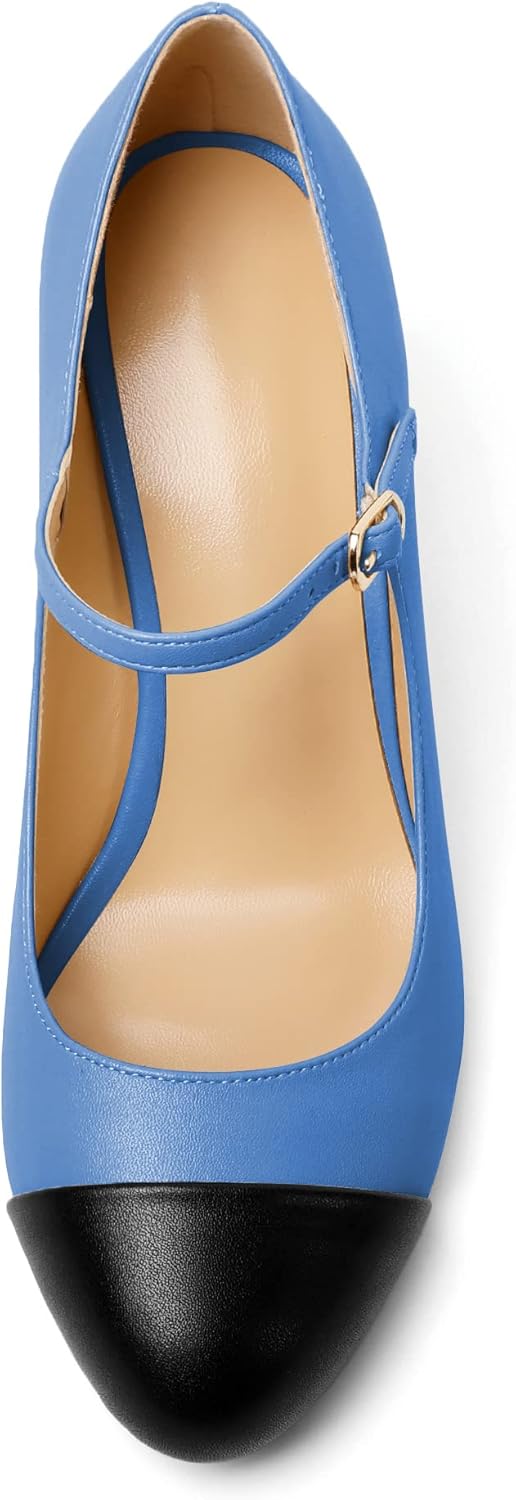 Zamikoo Women's Mary Jane Chunky High Heel Pumps, Round Cap Toe Block ...