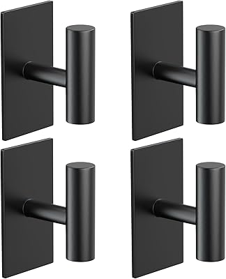 kimzcn Matte Black Adhesive Hooks Heavy Duty Wall Hooks Waterproof ...
