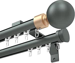 Amazon.com: Double Curtain Track, Wall Mounted Bay Window Curtain Pole ...