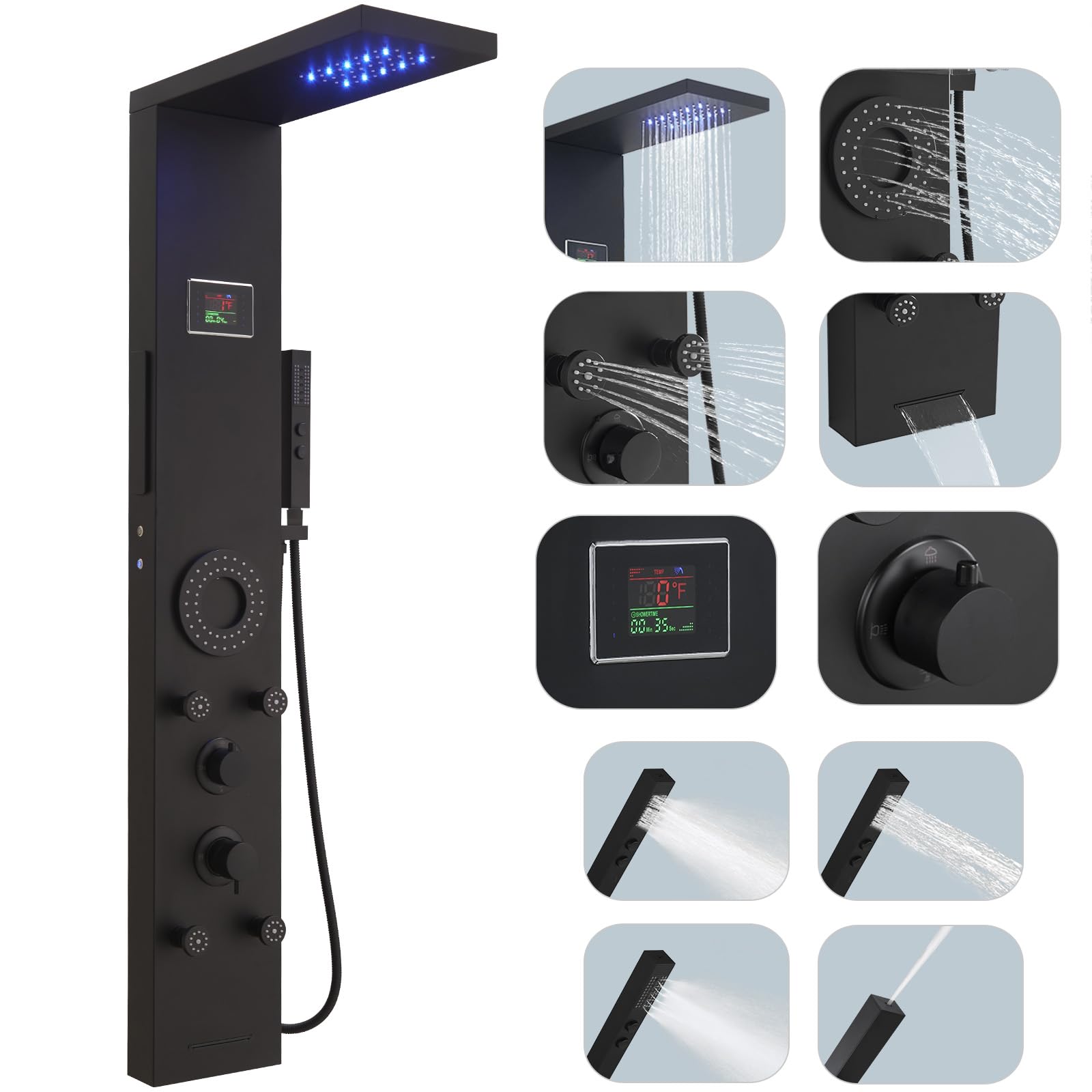 Hoimpro Matte Black Stainless Steel Wall Mount Shower Panel Tower ...