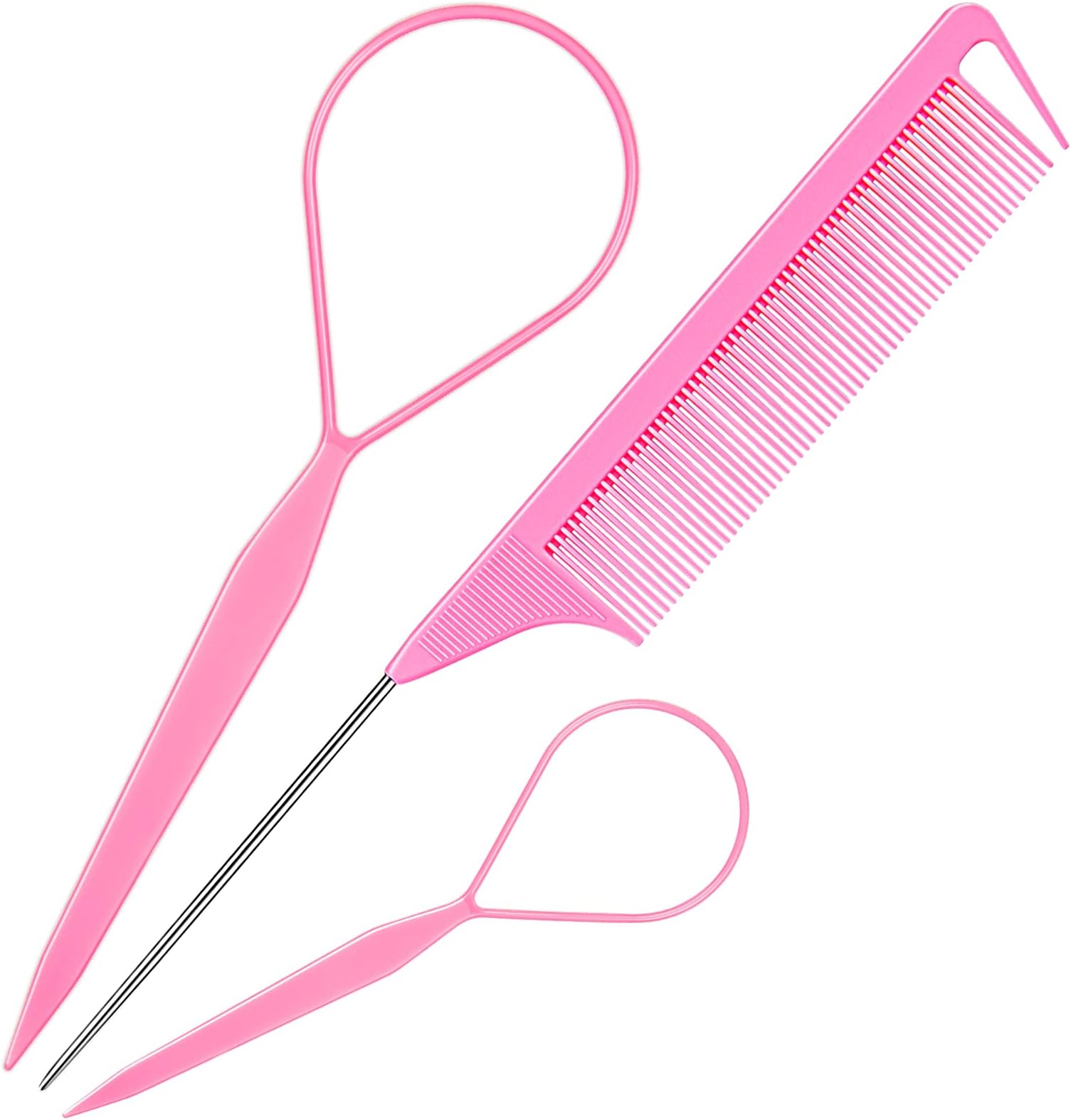Amazon.com : Topsy Hair Tail Tool & Rat Tail Comb.6Pcs Pink Hair Loop ...