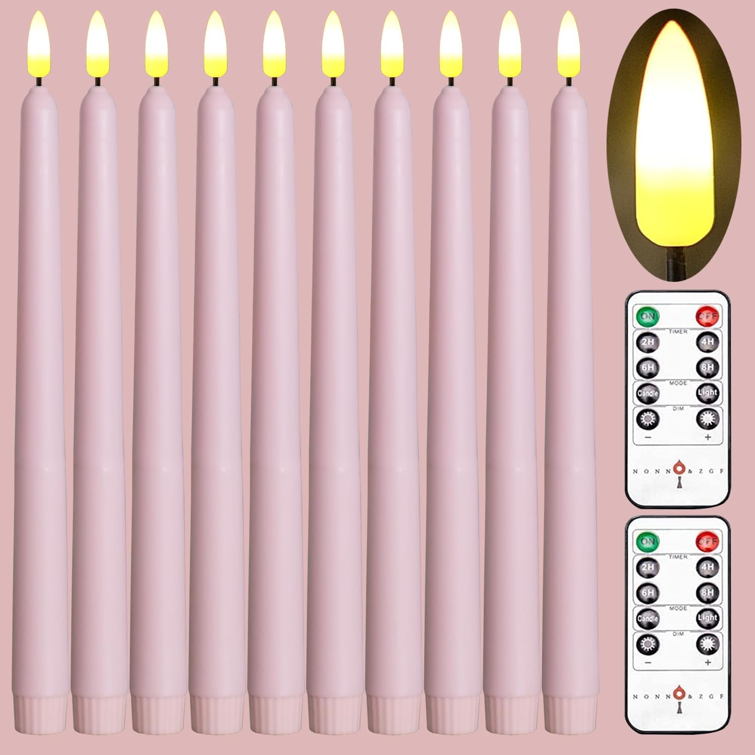 Amazon.com: 10 Pack Pink Flameless Wax Covered 11'' Taper LED Candles ...